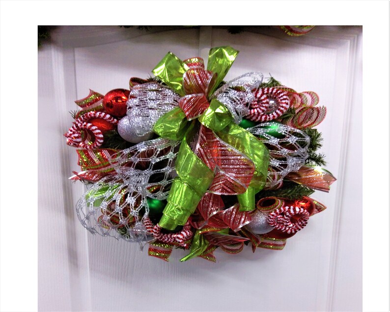 Christmas Wreath and Garland Set, Deco Mesh Wreath, Red and White ...
