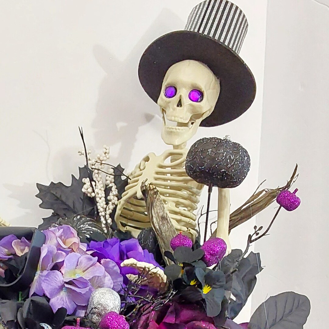 Skeleton Riding in a Red Wagon Centerpiece, Halloween Decoration ...