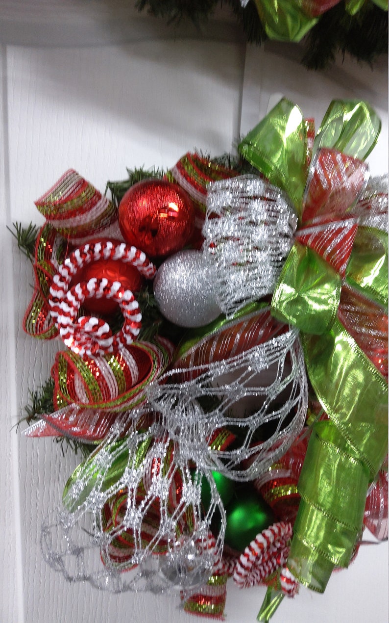 Christmas Wreath and Garland Set, Deco Mesh Wreath, Red and White ...