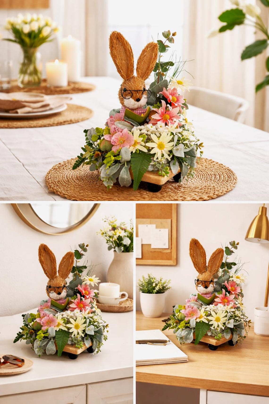 RAZ Imports Bunny Centerpiece | Easter Table Decor | Farmhouse Rabbit ...