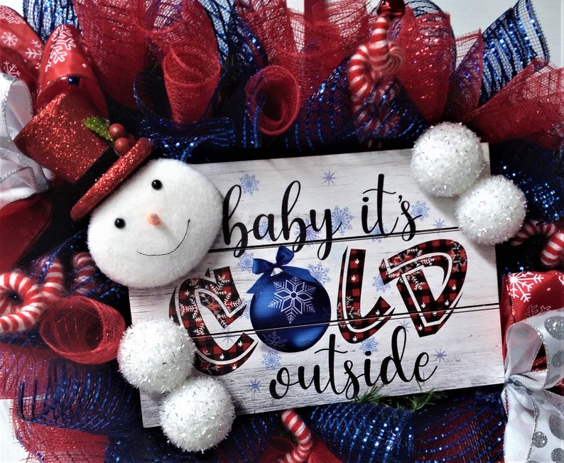 Christmas Winter Deco mesh wreath Baby It's Cold Outside | Etsy