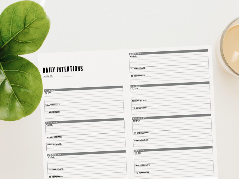 Daily Intentions Printable Tasks Gratitude Reflection Unlimited Prints ...