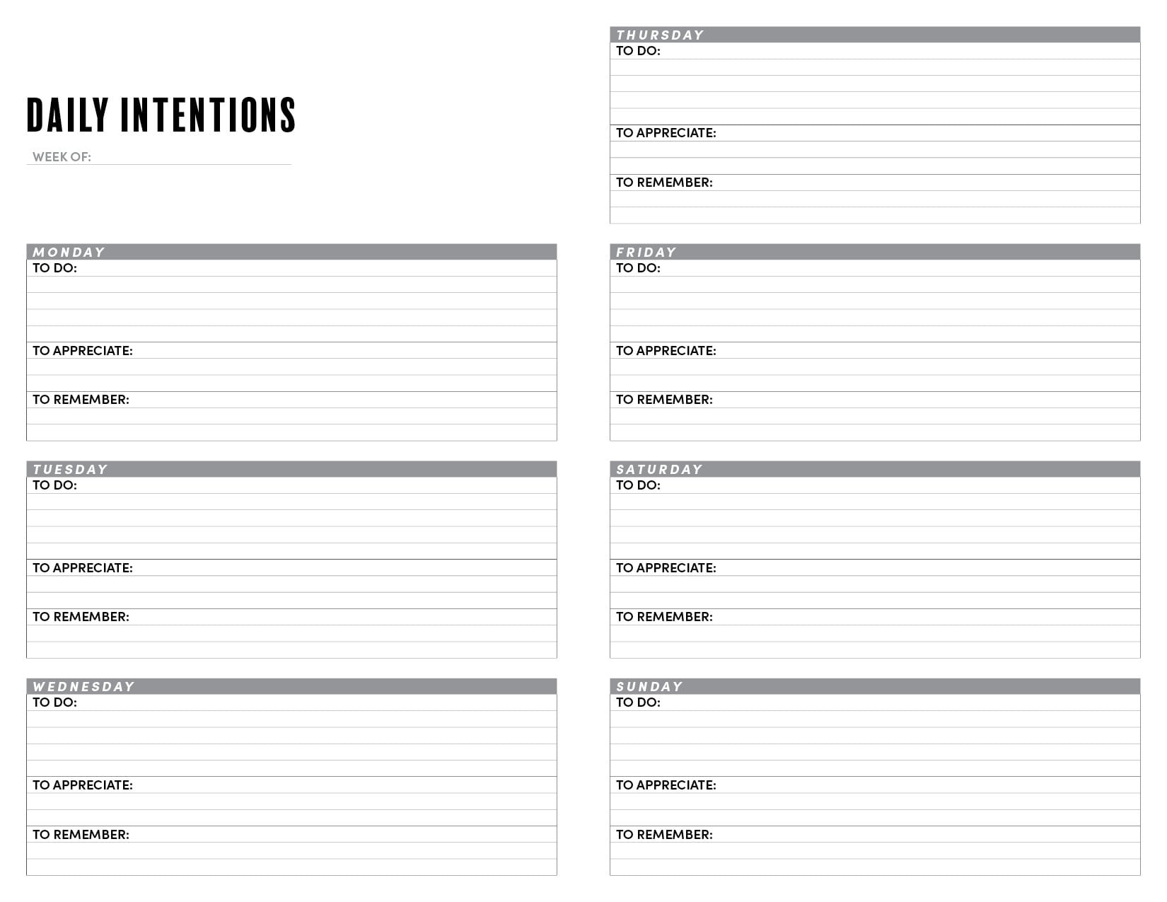 Daily Intentions Printable | Tasks Gratitude Reflection | Unlimited ...
