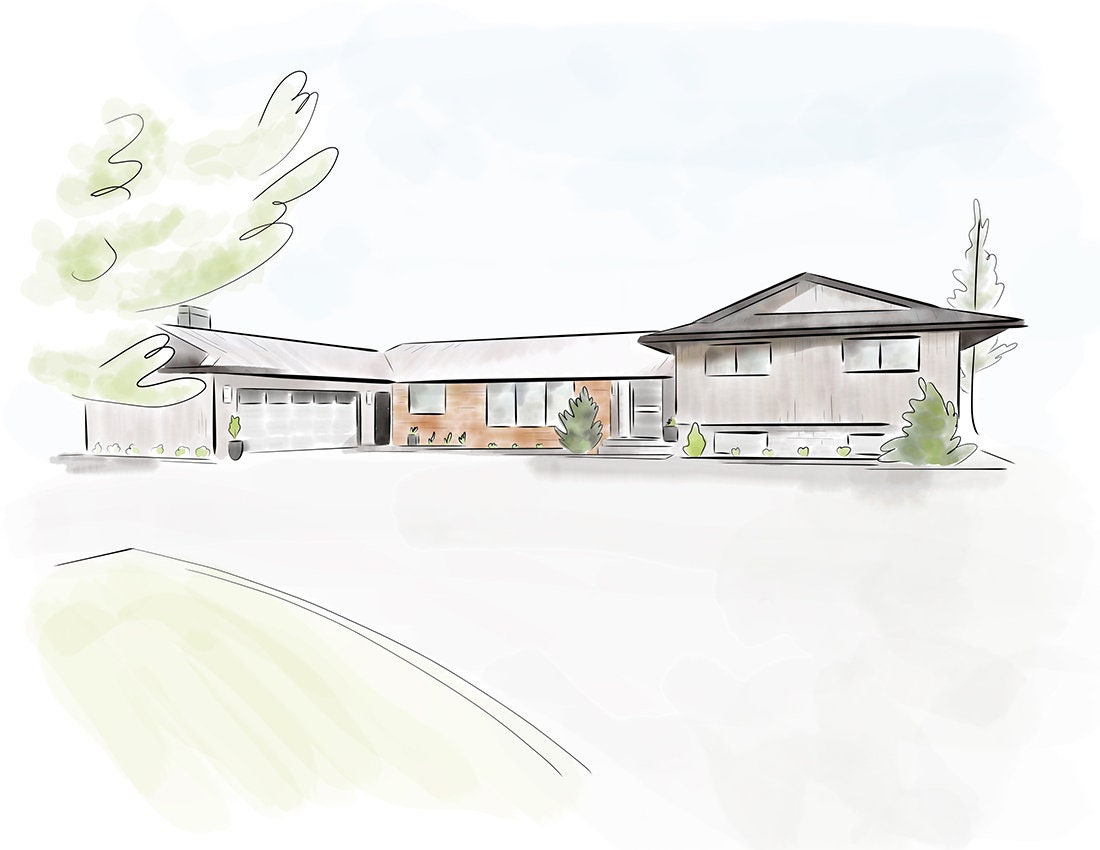 Hand Drawn Watercolor Home From Photo | Custom Illustration | Digital ...