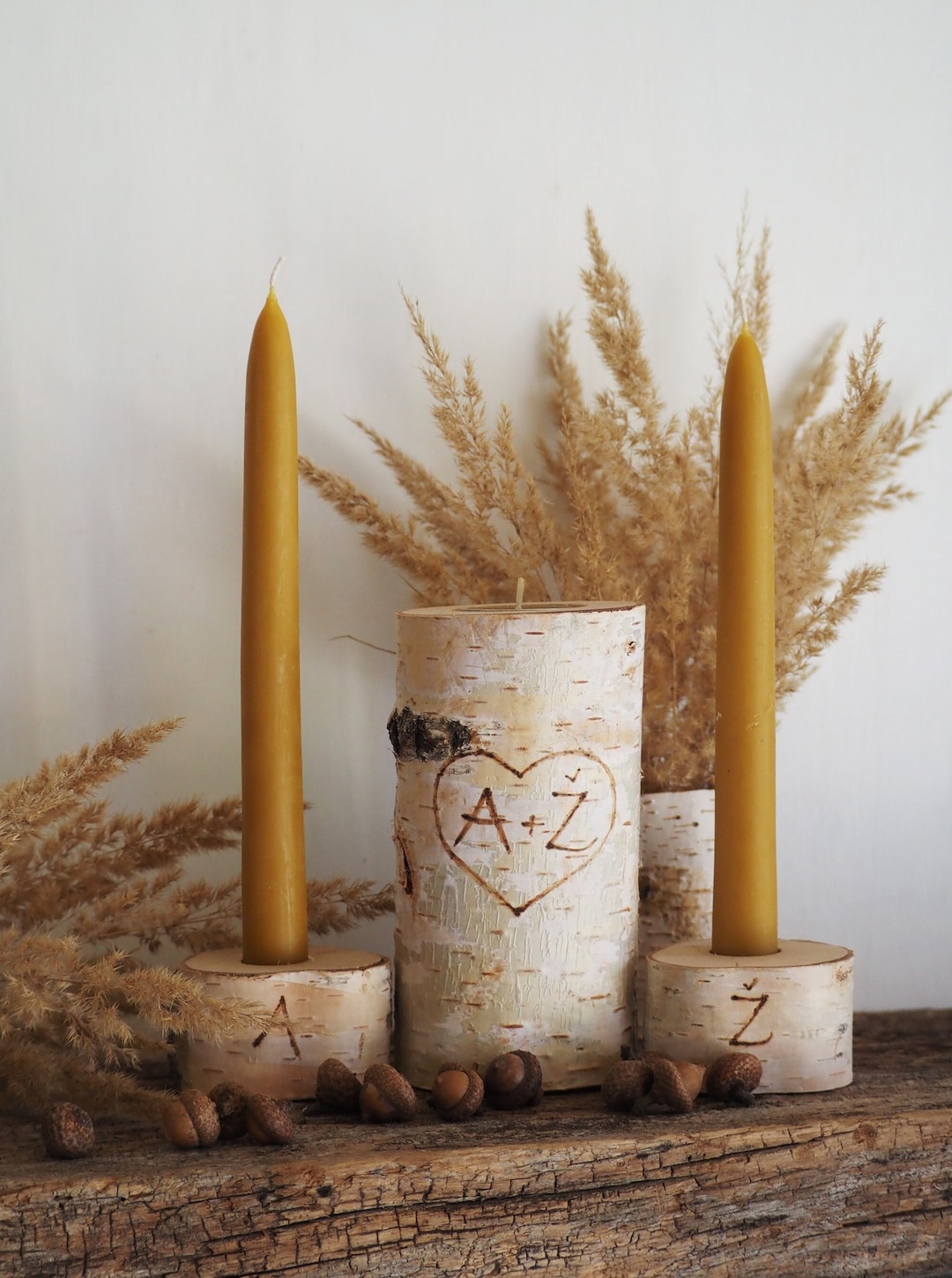 Personalized Rustic Birch Wedding Unity Candle Set With Pyrography ...