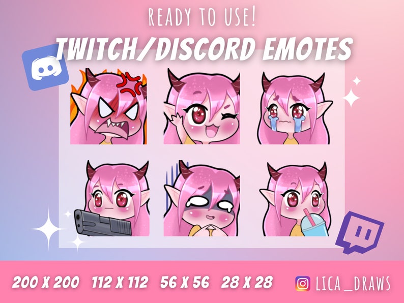 Pink Demon Girl EMOTES for Twitch / Youtube / Discord / Streaming ...
