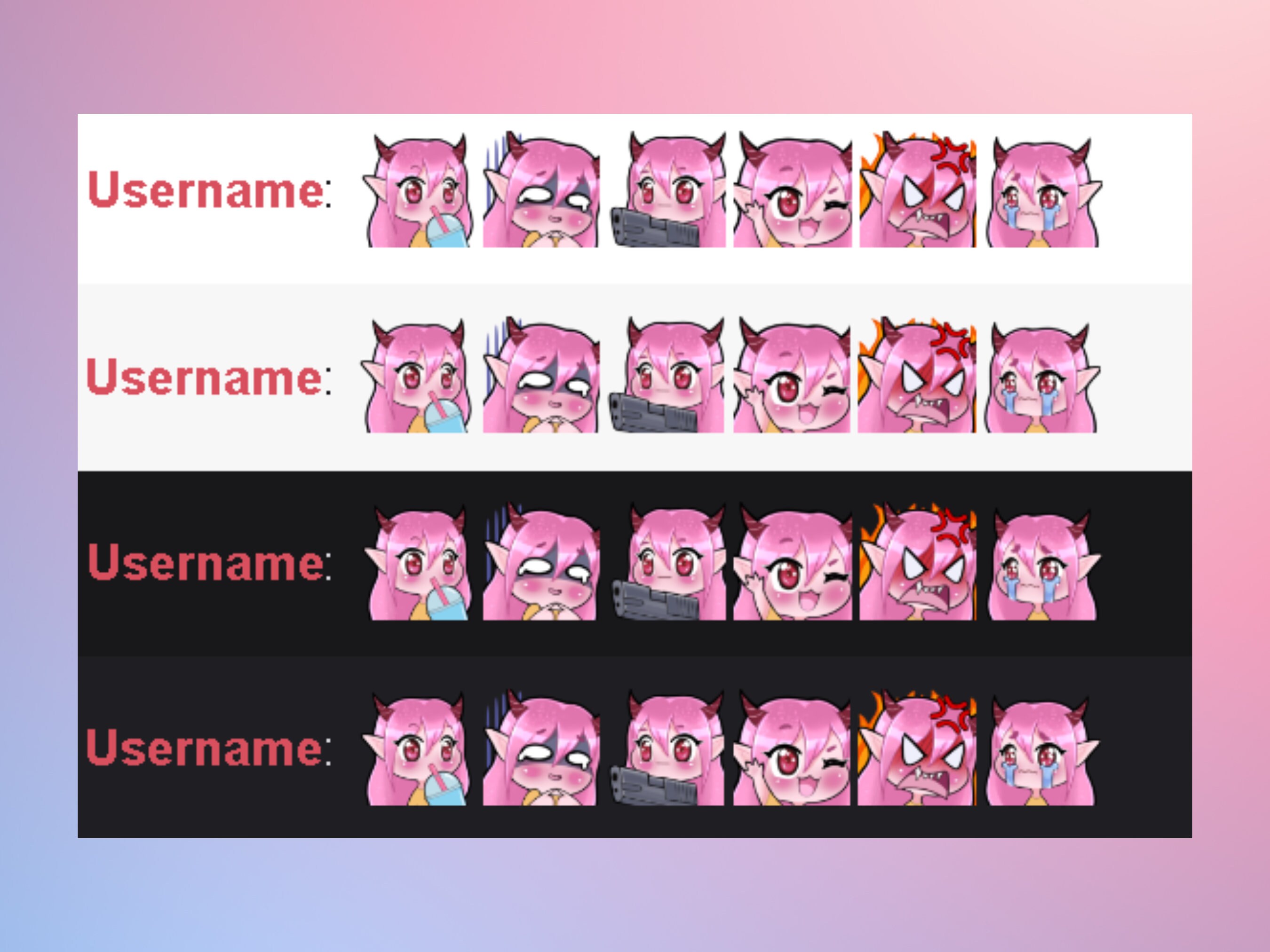 Pink Demon Girl EMOTES for Twitch / Youtube / Discord / Streaming ...