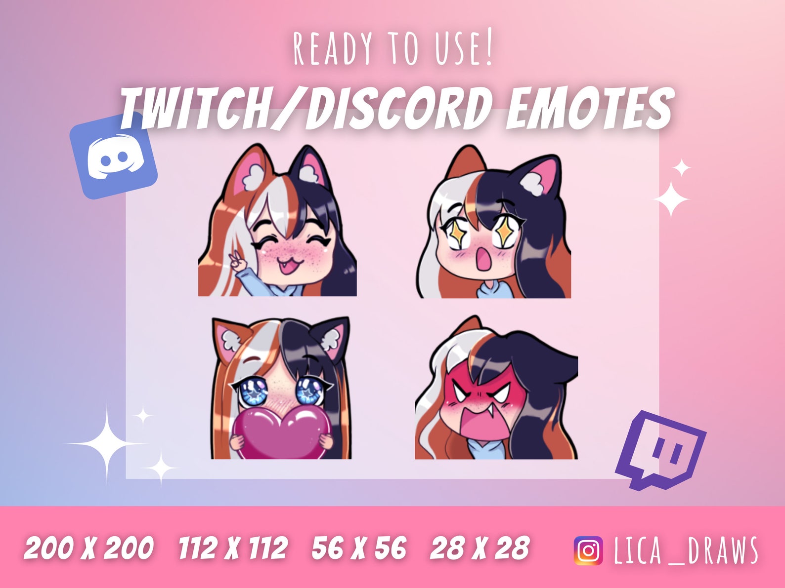 Calico Neko Girl EMOTES for Twitch / Youtube / Discord / - Etsy