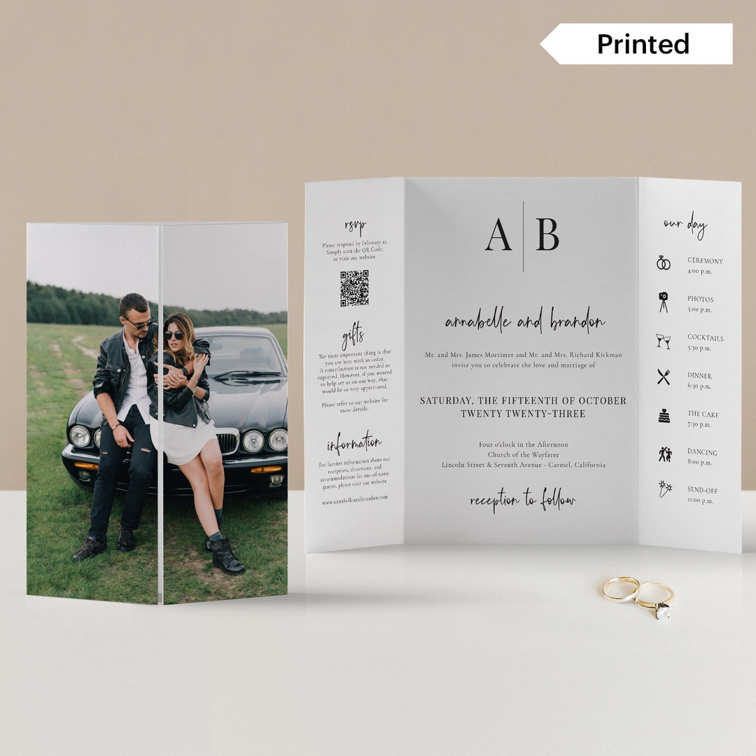 MODERN INITIALS | Gatefold Wedding Invitation, Monogram Folded Invite ...