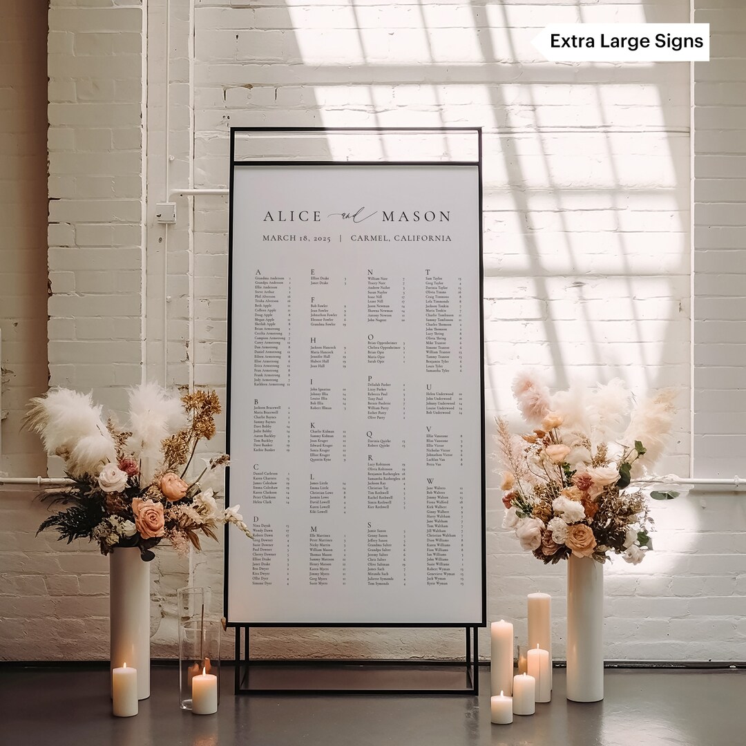 CLASSIC MINIMALIST | Printed Larger Alphabetical Seating Chart, Foam ...