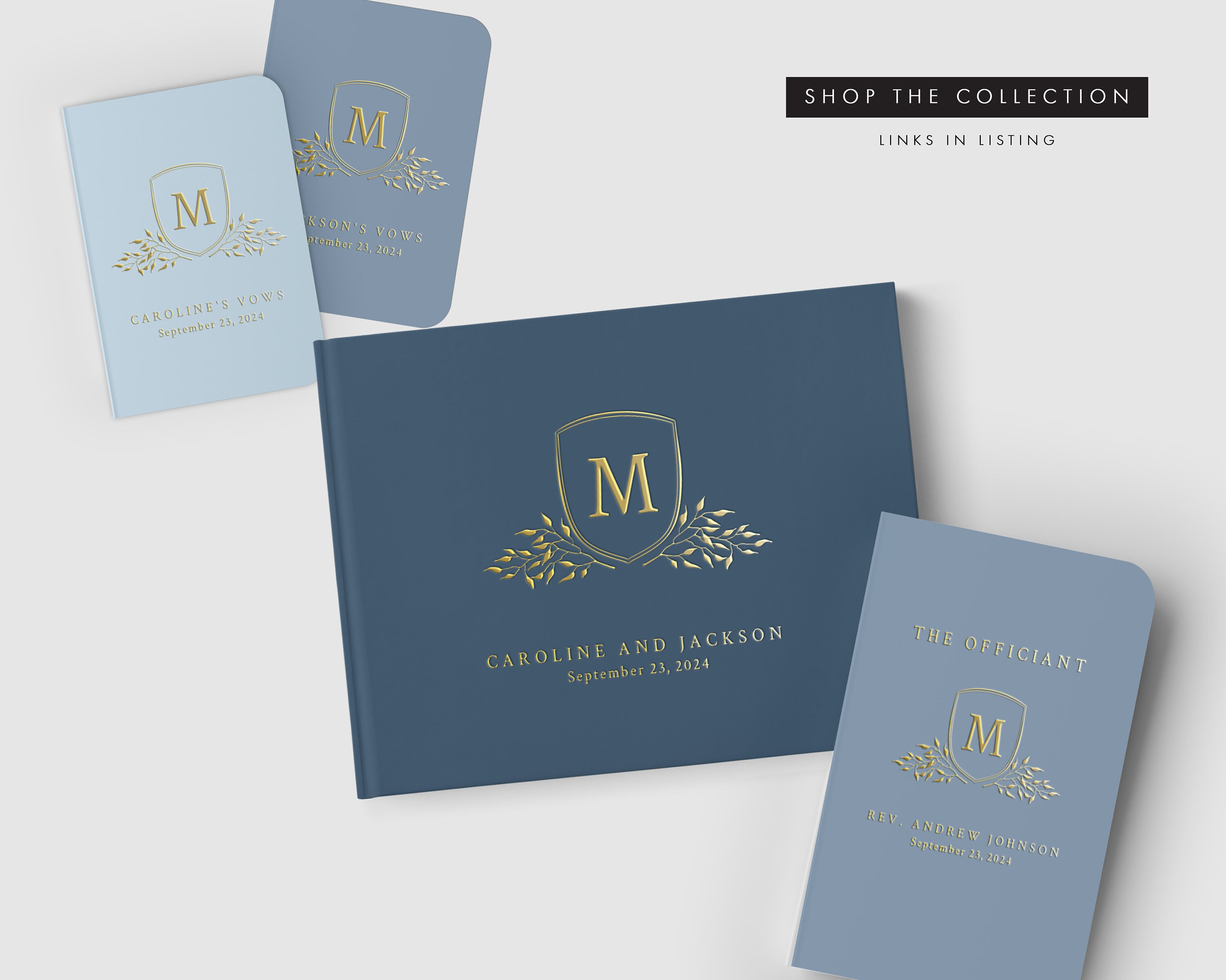 Monogram Wedding Guest Book Dusty Blue Guestbook Gold Foil - Etsy