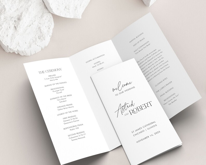 MODERN LUXE Printed Tri-fold Wedding Program Minimalist - Etsy