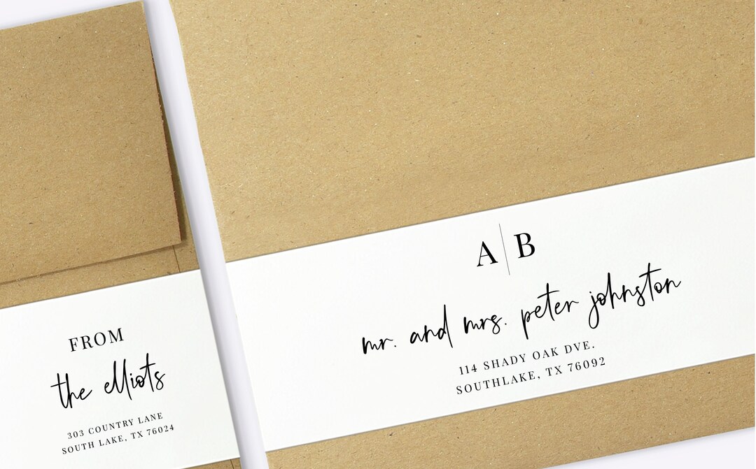 Modern Initials Wrap Around Address Labels, Monogram Printable Wraparound Labels, Address and ...