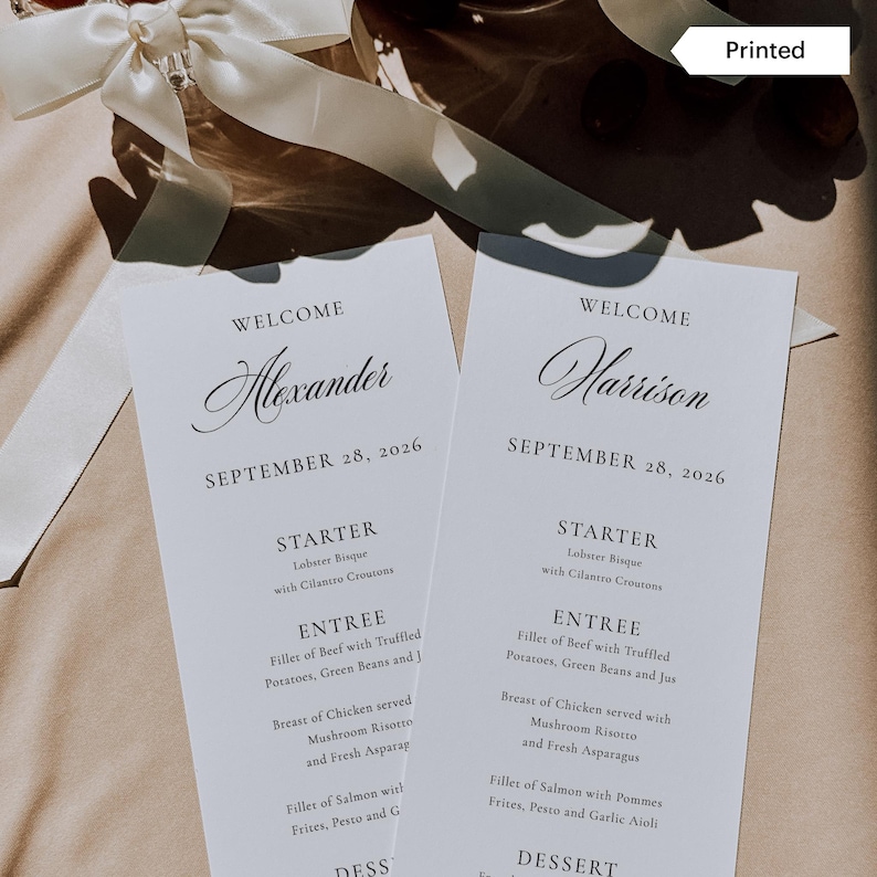 BESOTTED | Printed Guest Name Wedding Menu, Old Money Calligraphy, 4 X ...