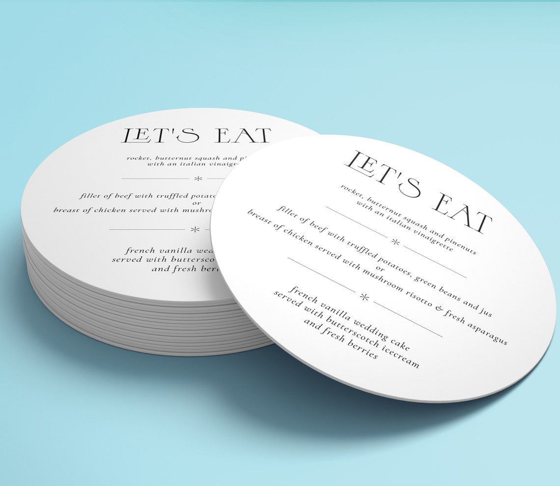 Printed Round Wedding Menu Circular Menu Circle Shaped Menu - Etsy