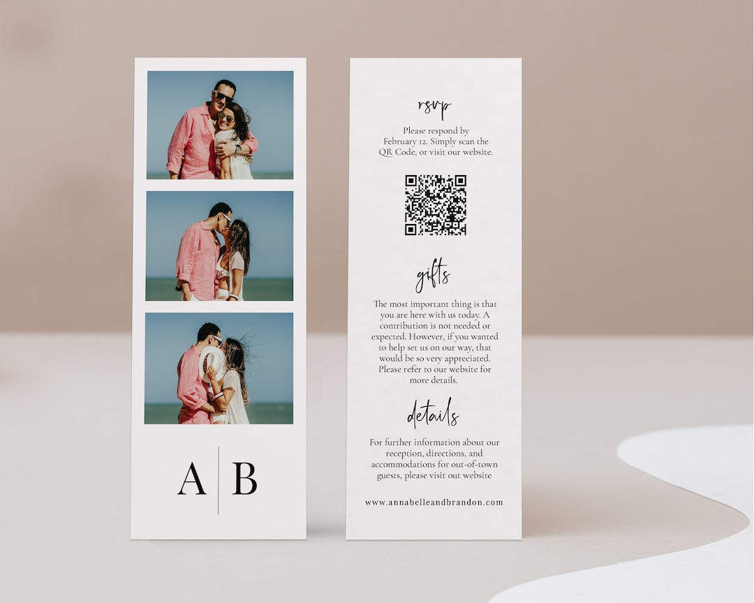 Monogram Photo Booth Style 2.5 X 7 QR Code Insert Card for Invitations ...