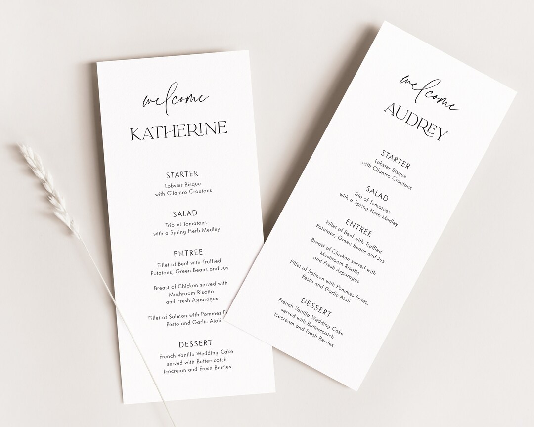 MODERN LUXE Printed Guest Name Wedding Menu, Print and Ship Menu ...