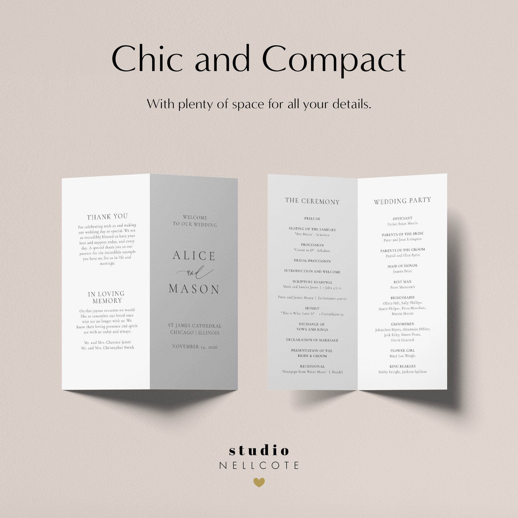 CLASSIC MINIMALIST | Printed Elegant Wedding Long Fold Ceremony Program ...