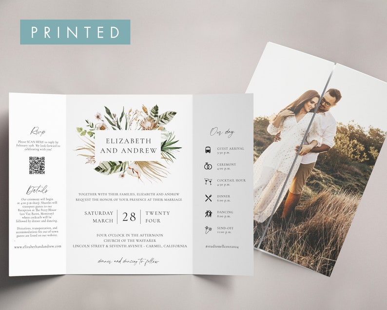 Printed Boho Gatefold Wedding Invitation Rustic Folded - Etsy
