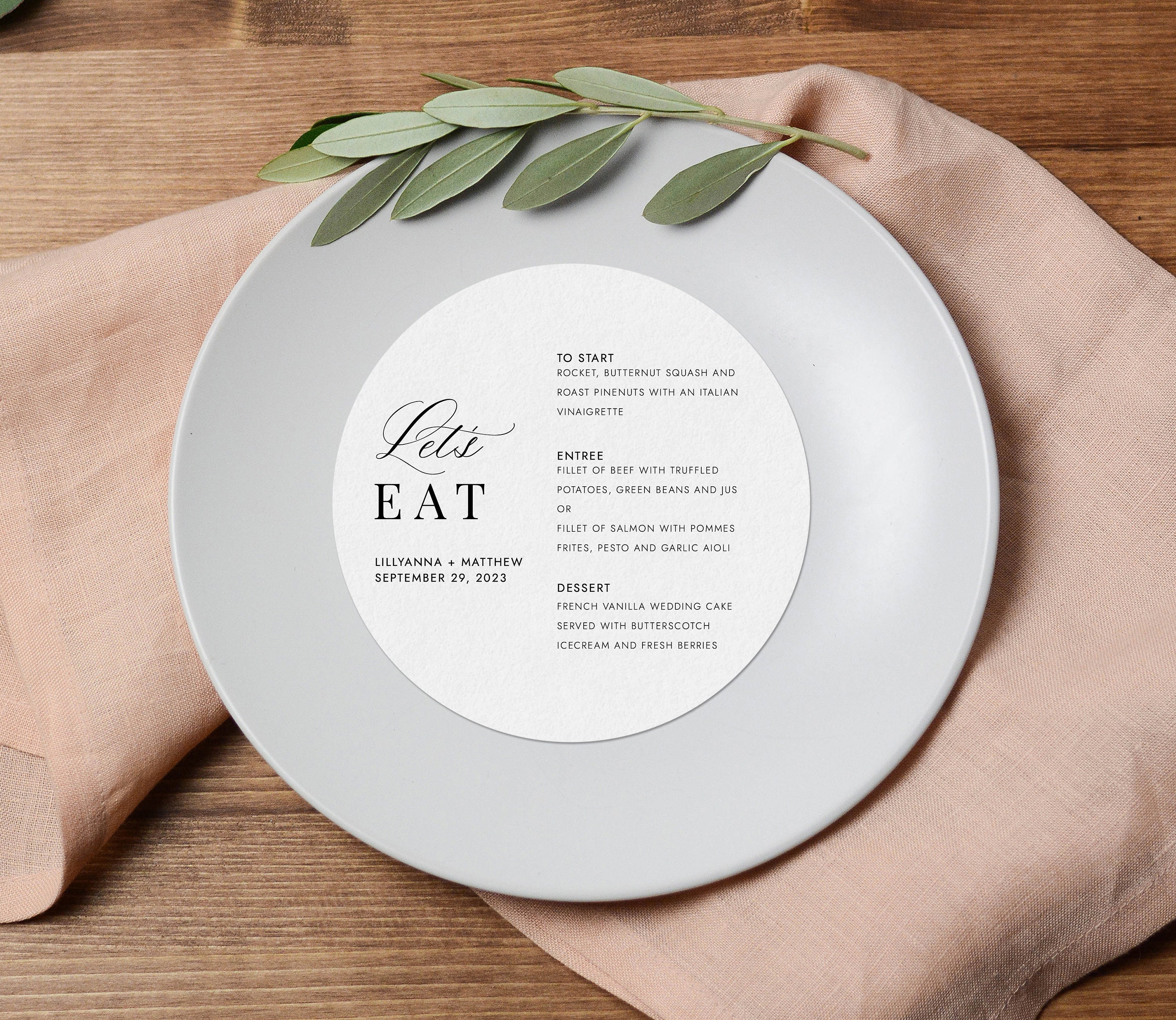 Printed Round Wedding Menu Circular Menu Circle Shaped Menu - Etsy