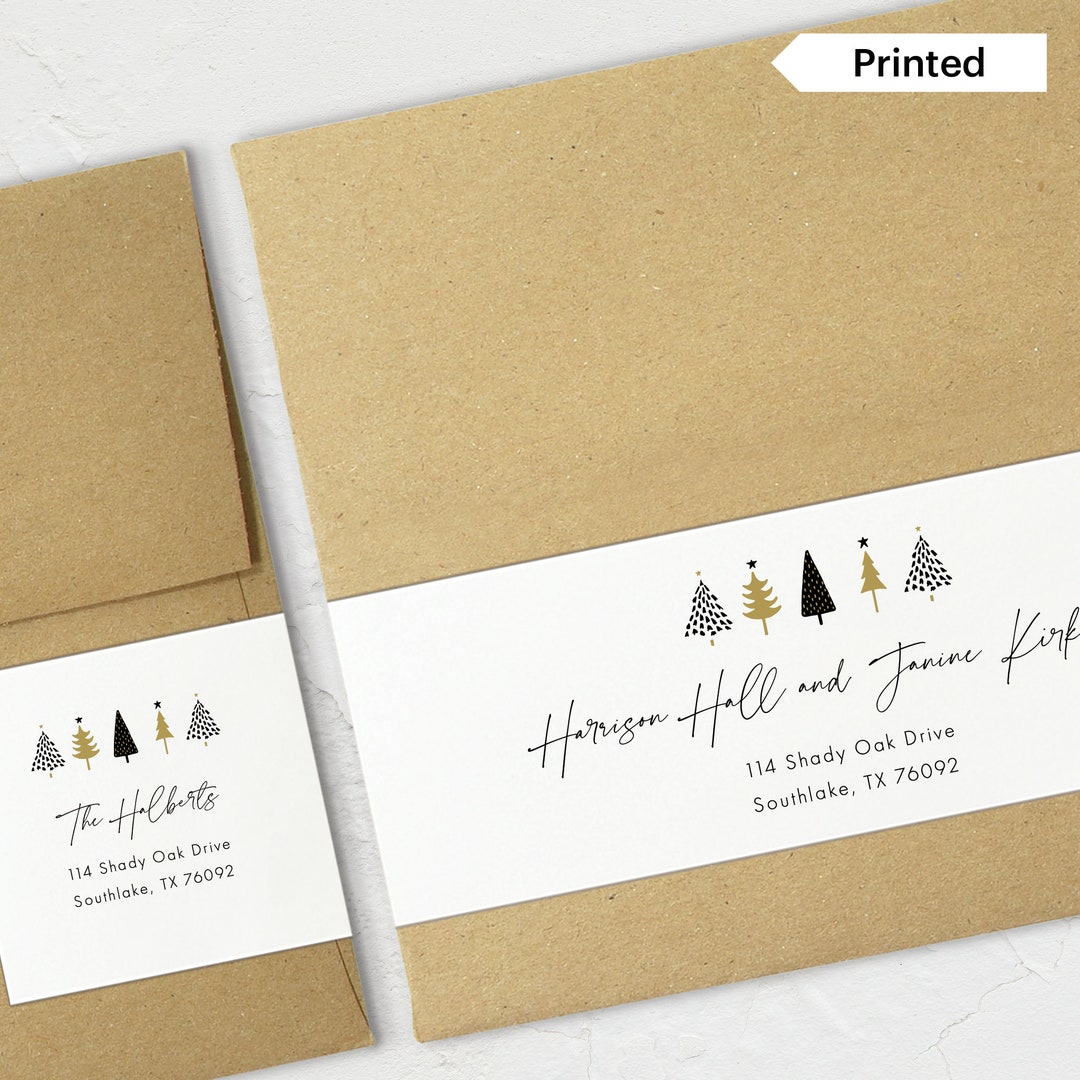 Modern Christmas Trees Printed Wraparound Address Labels, Calligraphy ...