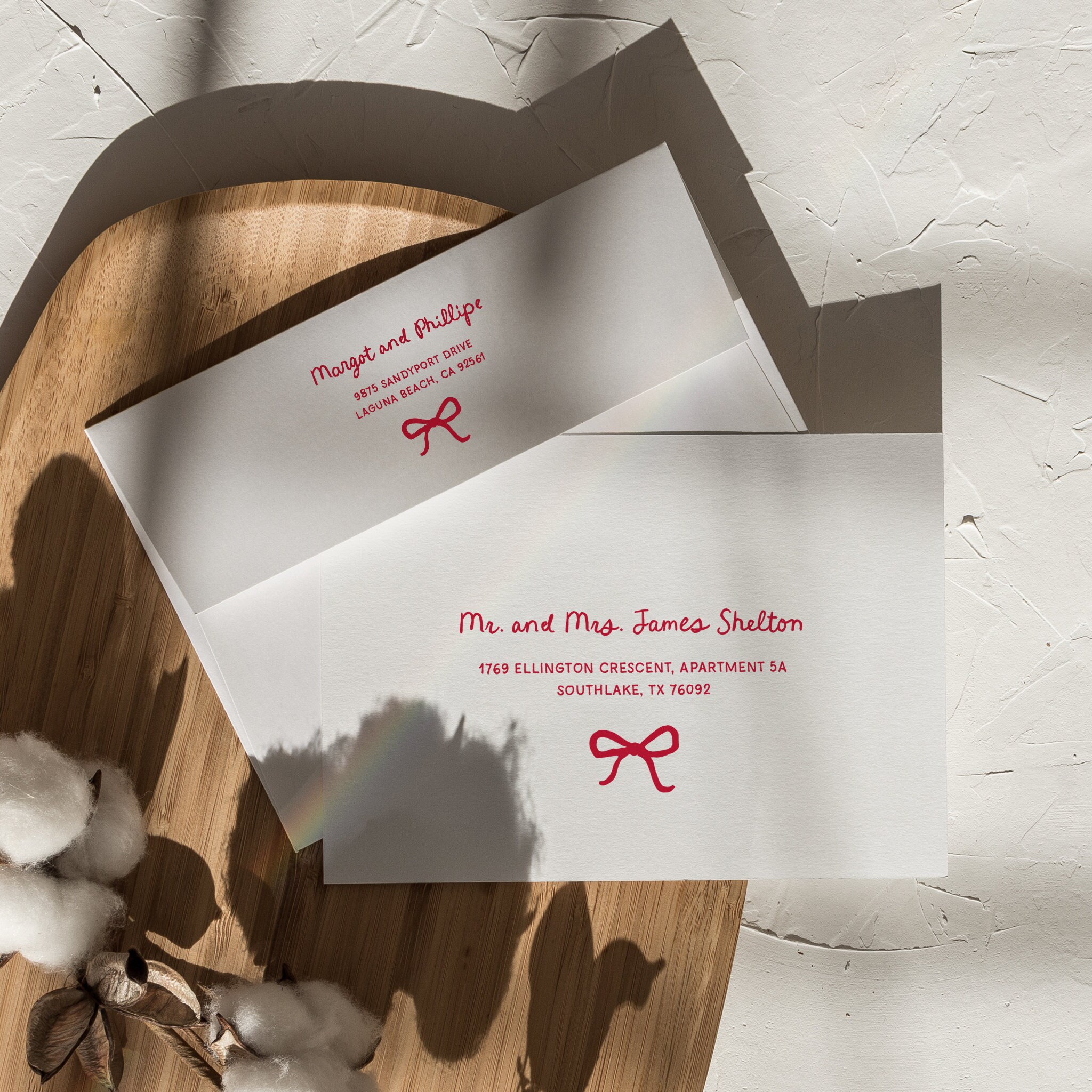 Christmas Bow Printed Envelopes, Whimsical Hand Drawn Envelope ...