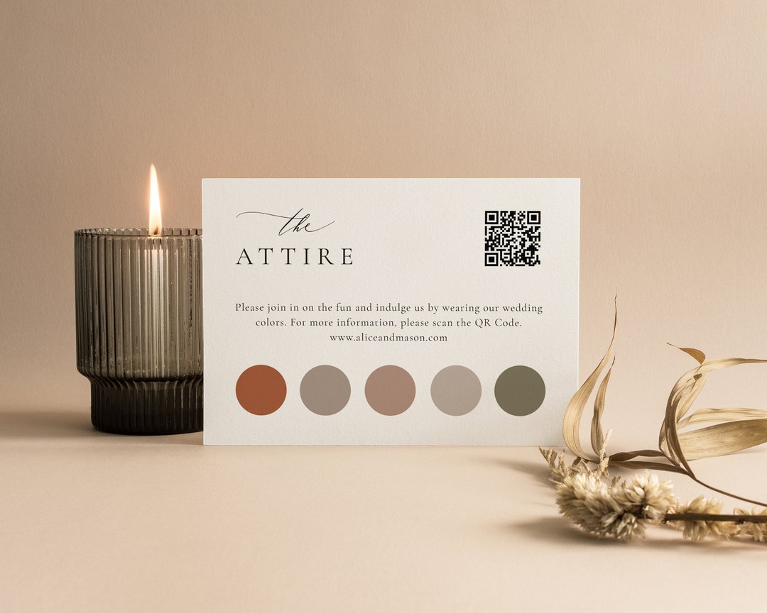 CLASSIC MINIMALIST | Printed Dress Code Card, Attire Insert QR Code ...