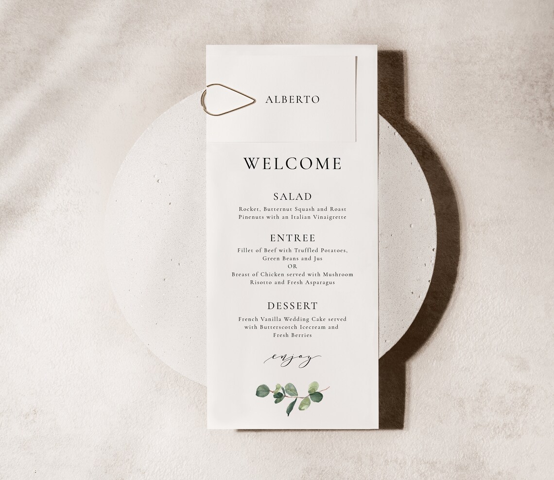 Printed Menu With Place Card, Print and Ship Place Tag Menu, Menu and ...