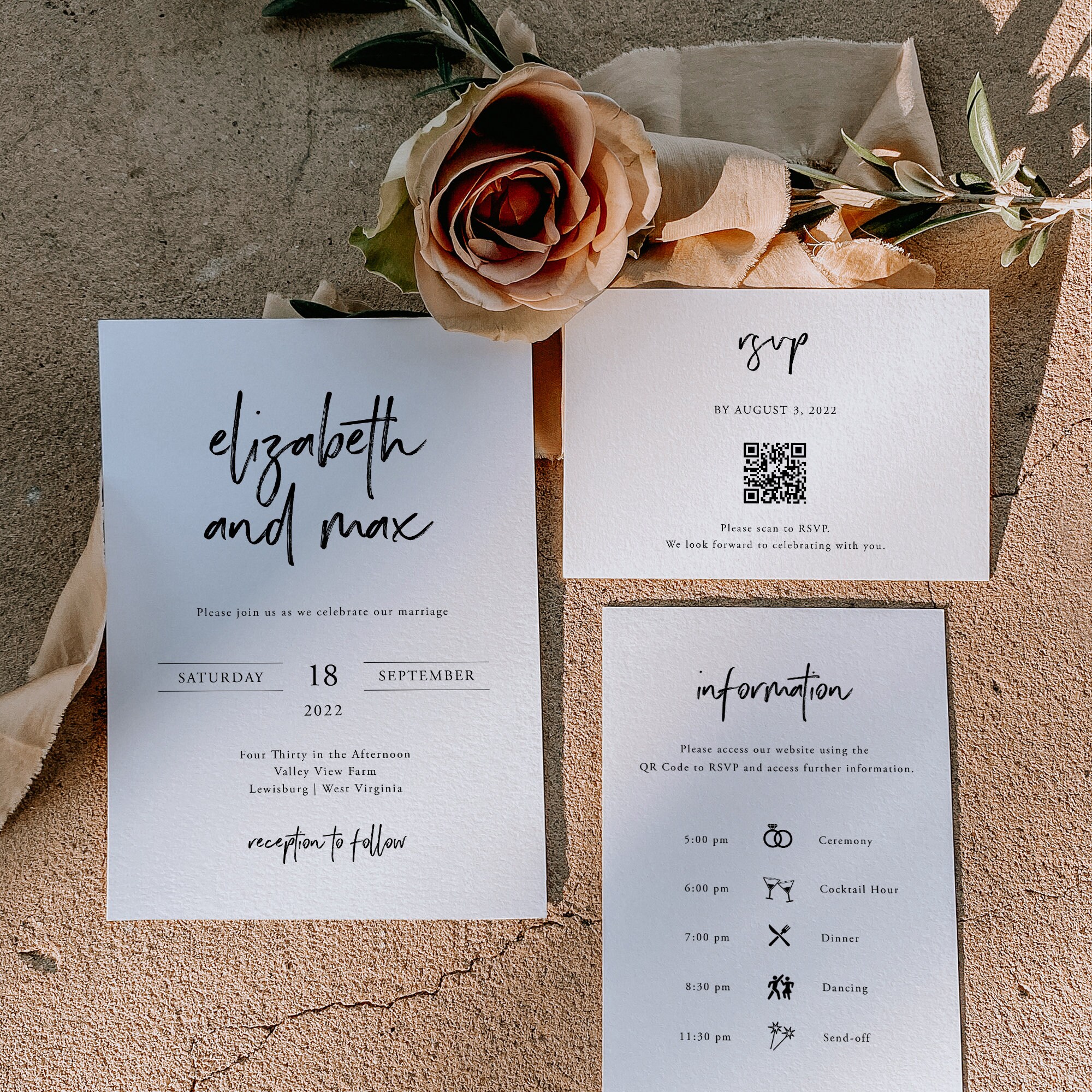 Printed Wedding Invitation Suite, With QR Code, Invite Set Printed, Any ...
