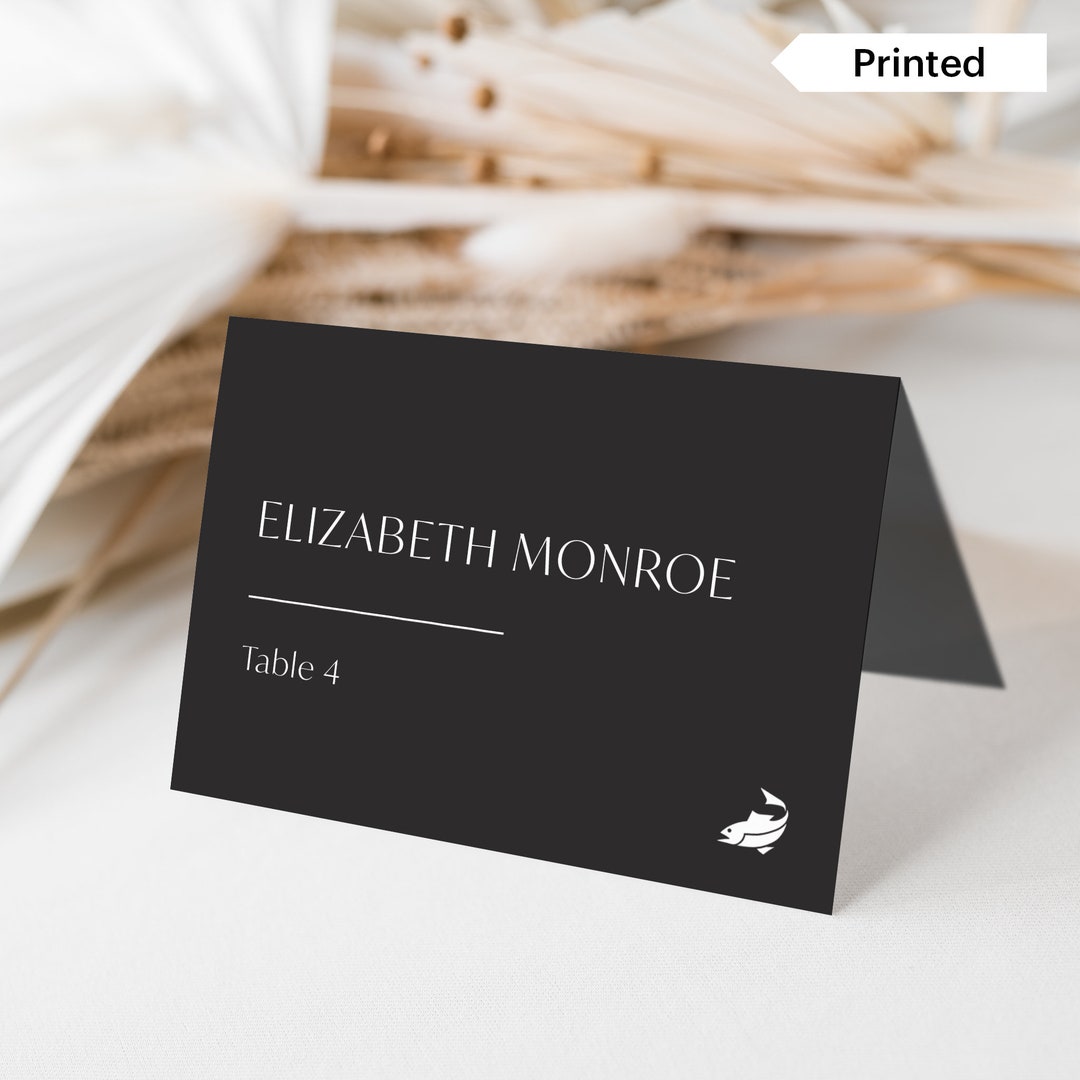 CONTEMPORARY CHIC | Elegant Black Place Cards With White Ink Printing ...