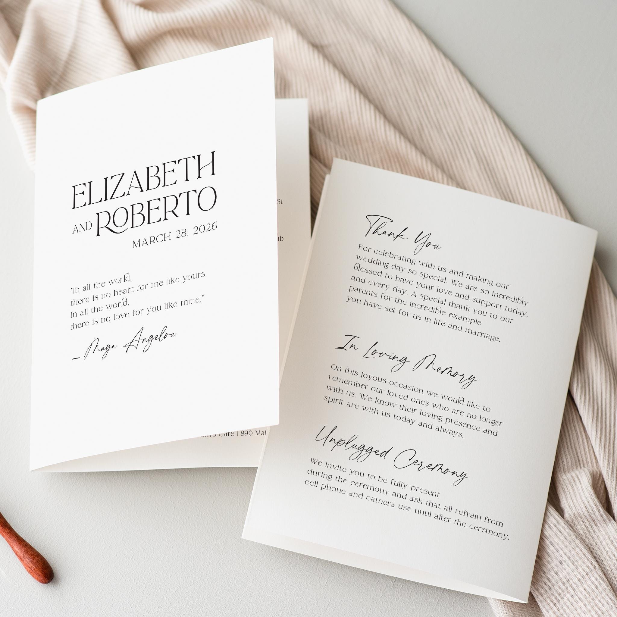 MODERN LUXE | Printed Folded Wedding Program, Minimalist Order of ...