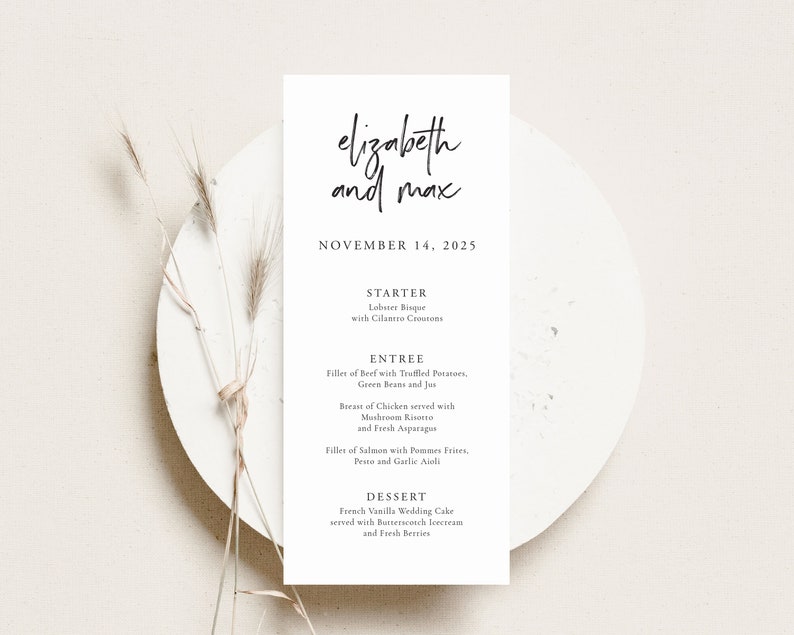 Printed Modern Script Wedding Menu Print and Ship Menu - Etsy