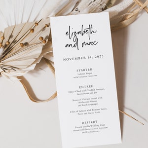 Printed Modern Script Wedding Menu, Print and Ship Menu, Minimalist 4 X ...