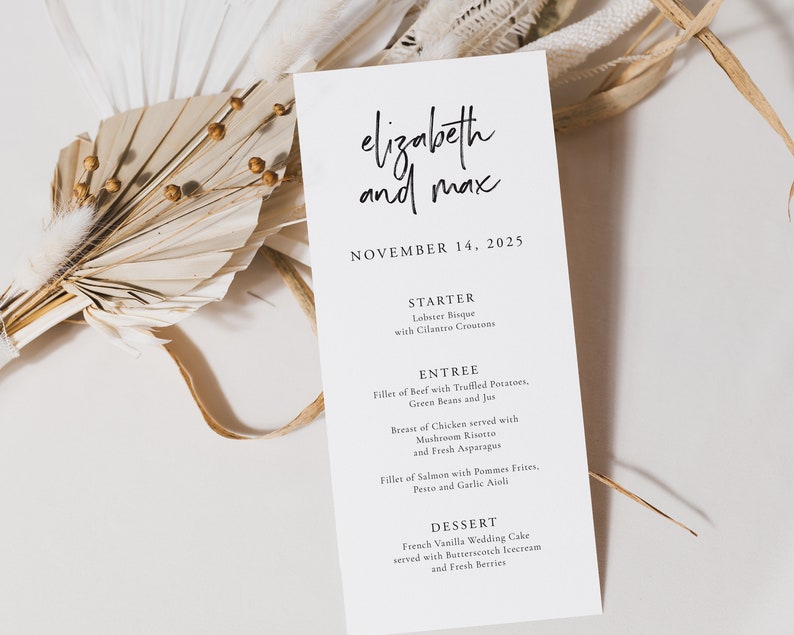 Printed Modern Script Wedding Menu Print and Ship Menu - Etsy