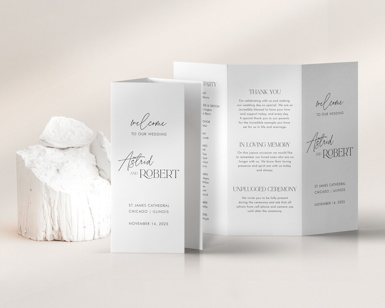 MODERN LUXE Printed Tri-fold Wedding Program Minimalist - Etsy
