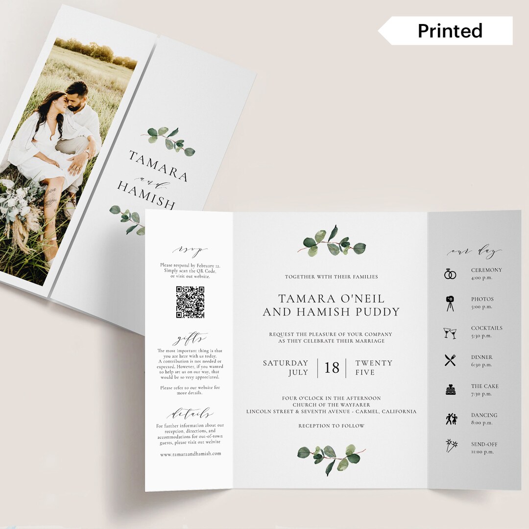 EUCALYPTUS | Printed Gatefold Wedding Invitation, Greenery Folded ...