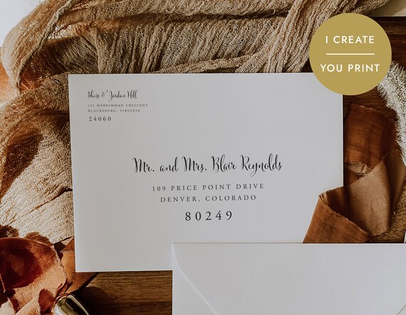 Envelope Recipient and Return Template Wedding Envelope - Etsy
