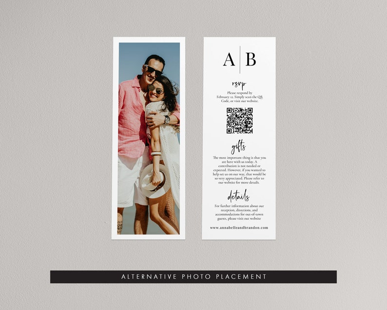 Monogram Photo Booth Style 2.5 X 7 QR Code Insert Card for Invitations ...
