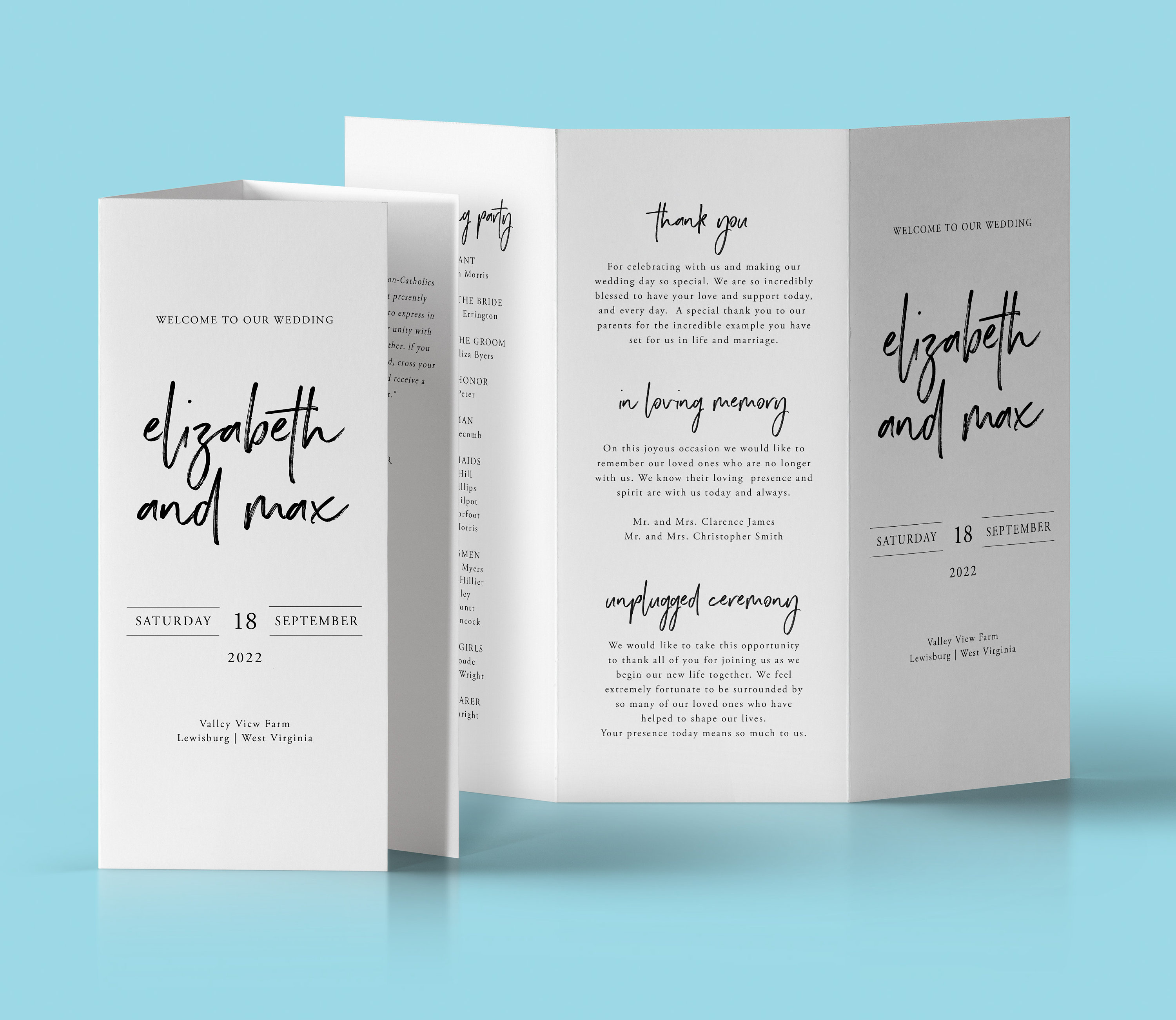 Printed Trifold Wedding Program Tri Fold Folded Wedding - Etsy