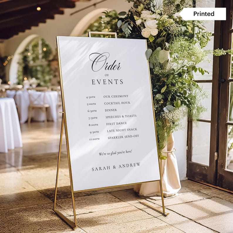 BESOTTED | Printed Romantic Order of Events Sign, Wedding Day Timeline ...