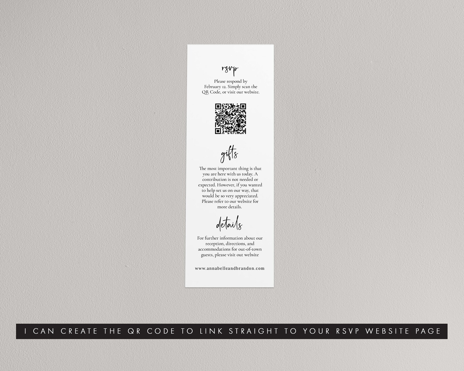 Monogram Photo Booth Style 2.5 X 7 QR Code Insert Card for Invitations ...
