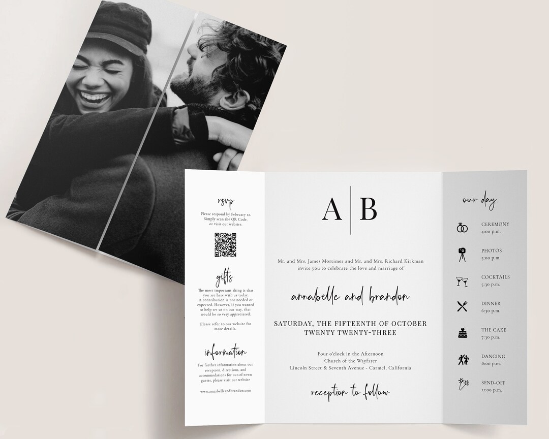 MODERN INITIALS | Printed Gatefold Wedding Invitation, Monogram Folded Invite, Print & Ship Gate ...