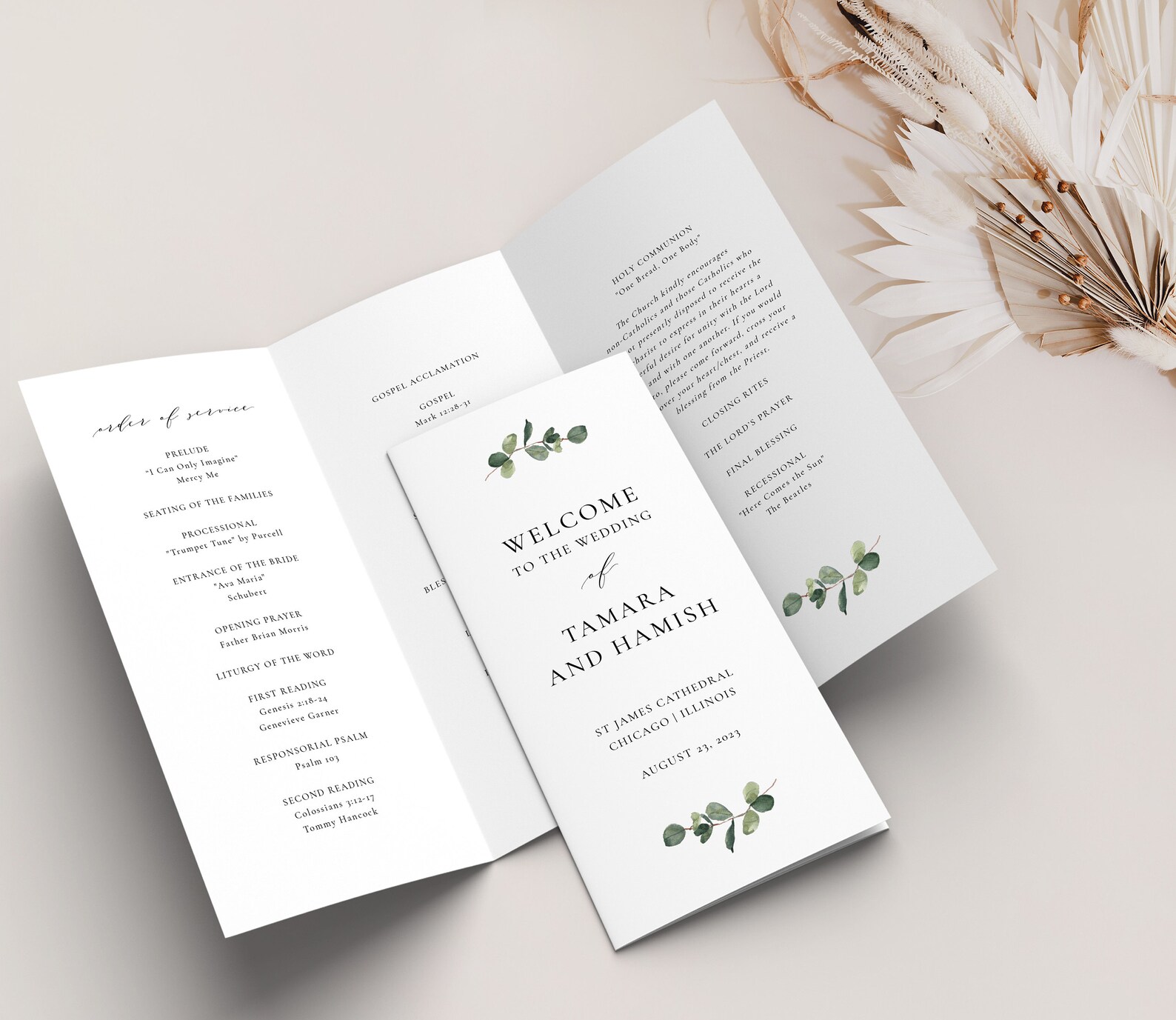 Printed Trifold Wedding Program Tri Fold Folded Wedding - Etsy