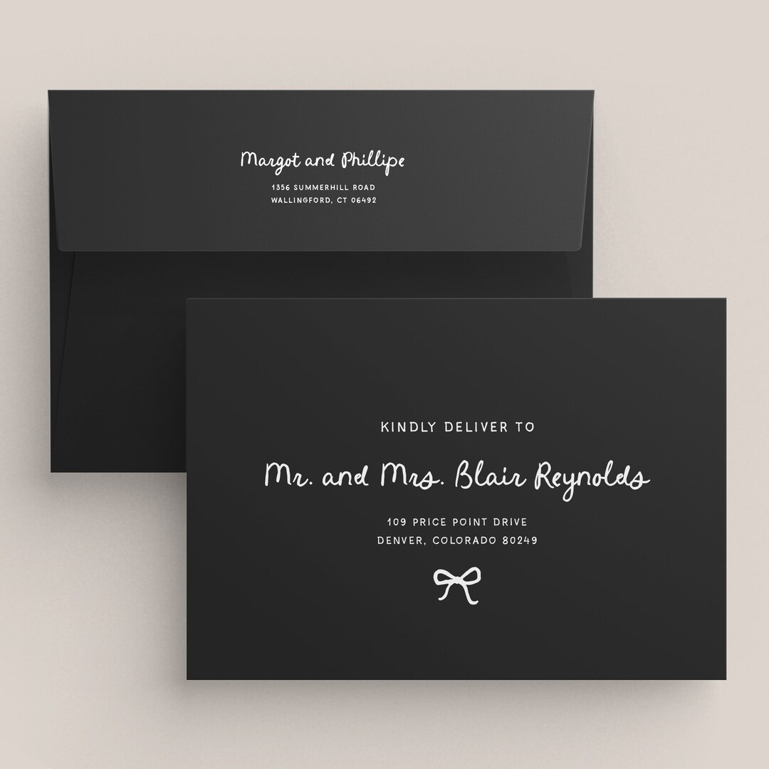 WHIMSICAL BOW | White Ink Printed Envelopes, Coquette Hand Drawn White ...