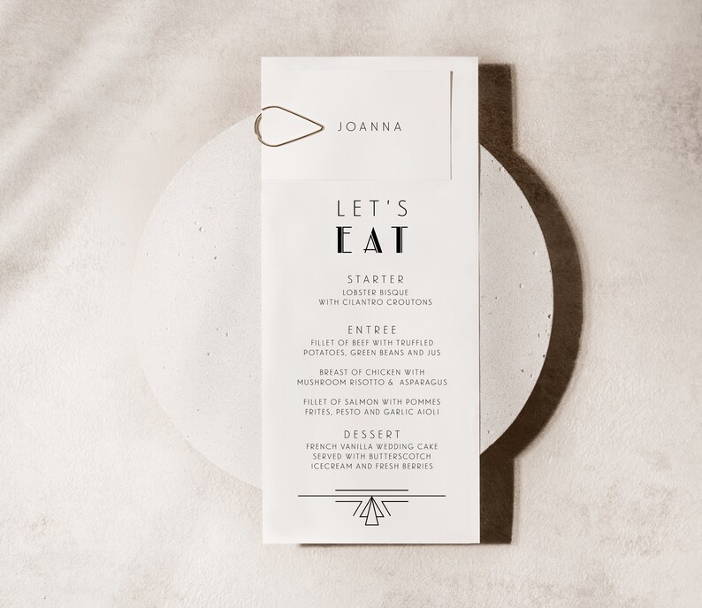 Printed Menu With Place Card, Print and Ship Place Tag Menu, Menu and ...
