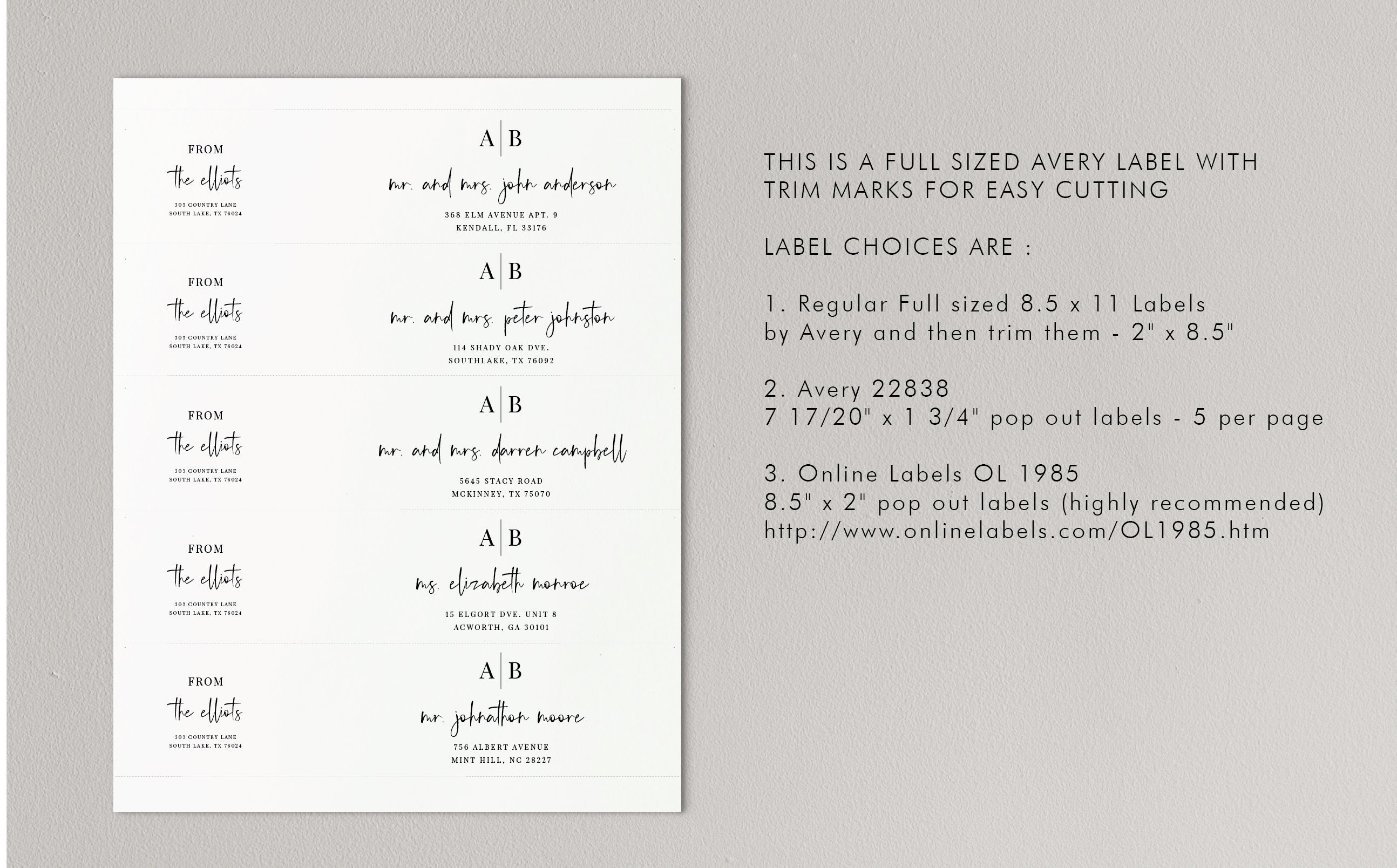 Modern Initials Wrap Around Address Labels, Monogram Printable ...