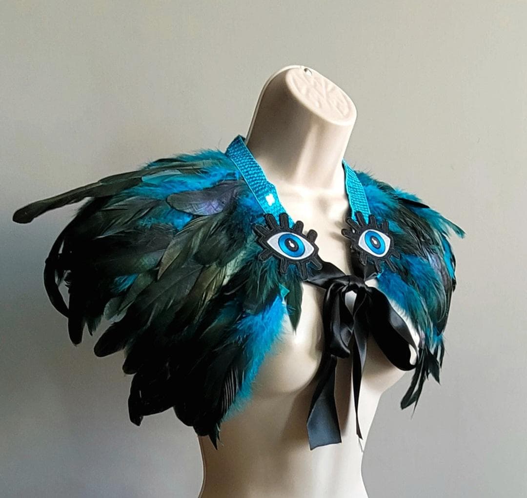 Iridescent Feather Shrug, Festival, Rave, Ibiza, Burlesque Cape, Sequin ...