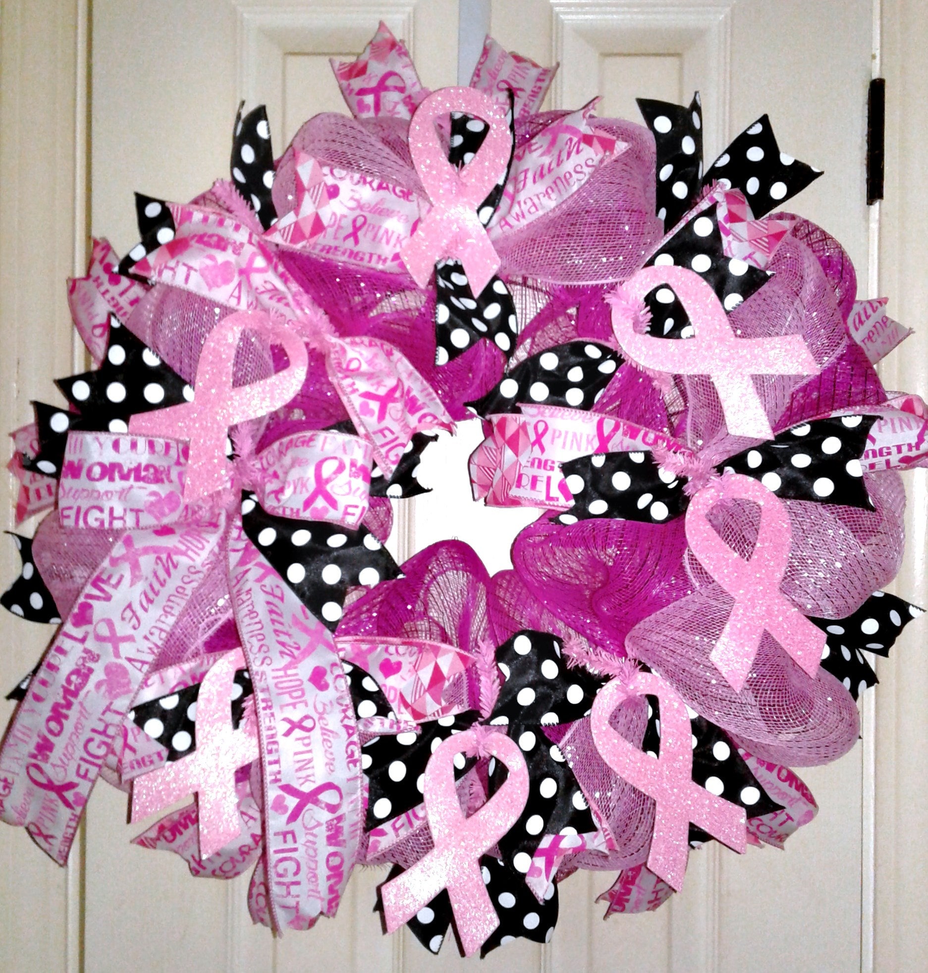 Breast Cancer Awareness Wreath Cancer Survivor Wreath Faith | Etsy