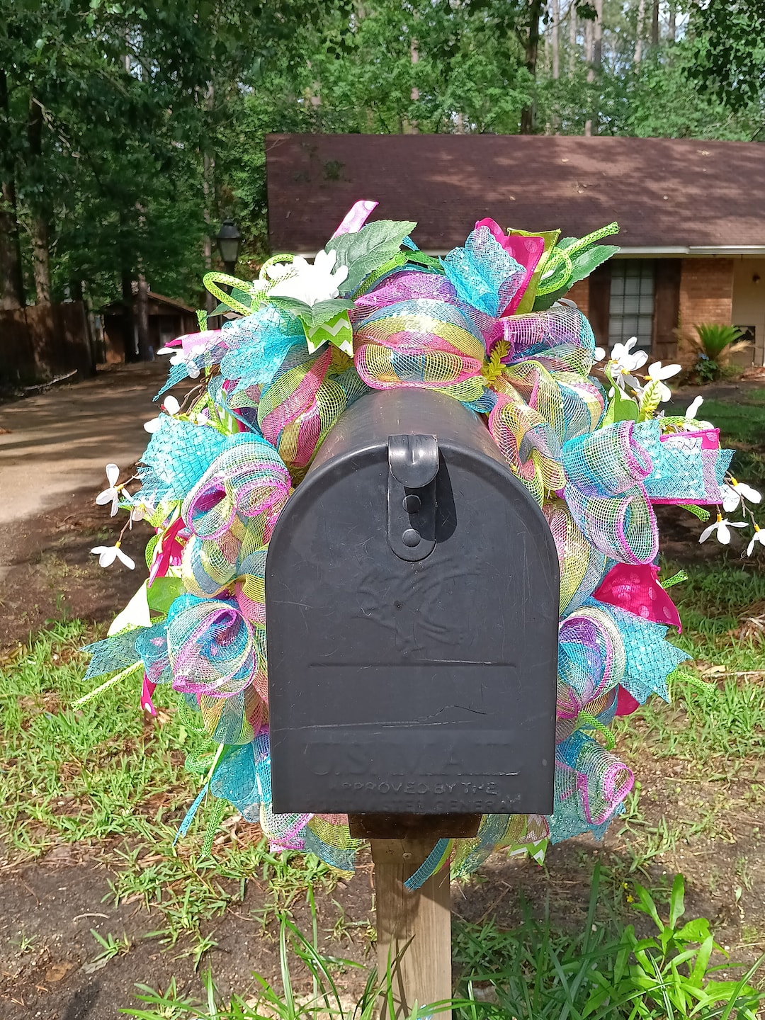 Summer Mesh Mailbox Swag, Bright Mesh Swag for Mailbox, Mailbox ...