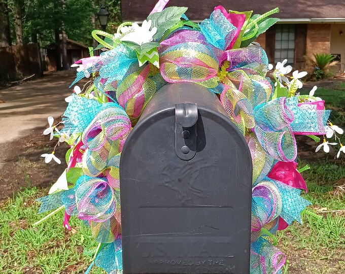 Summer Mesh Mailbox Swag, Bright Mesh Swag for Mailbox, Mailbox ...